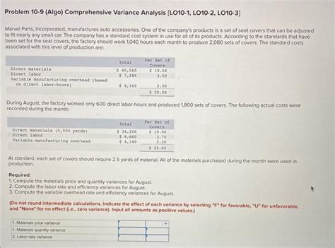 Solved Problem 10 9 Algo Comprehensive Variance Analysis