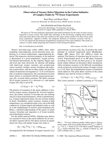 Pdf Observation Of Vacancy Defect Migration In The Cation Sublattice Of Complex Oxides By O 18