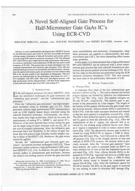 Pdf A Novel Self Aligned Gate Process For Half Micrometer Gate Gaas Ics Using Ecr Cvd