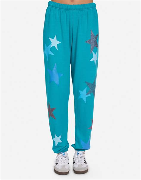 Color Crystal Multi Stars Sweatpants Teal Blue Tanzy By Lauren Moshi
