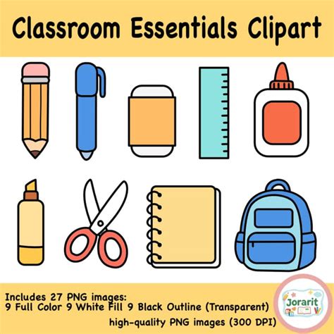 Classroom Essentials Clipart By Jorarit Tpt