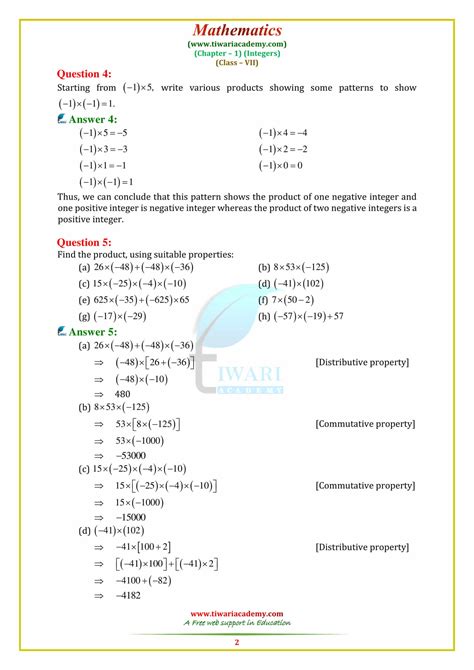 NCERT Solutions For Class 7 Maths Chapter 1 Integers