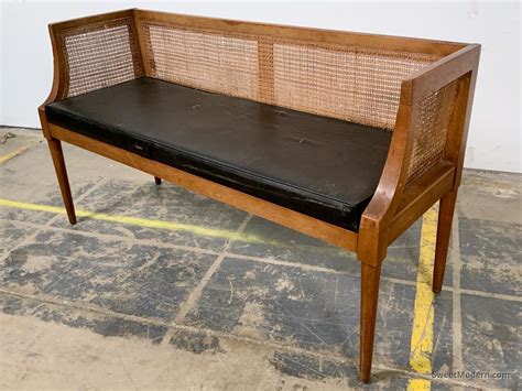 Vintage Mid Century Bench With Caned Sides Mcm Benches And Ottomans For