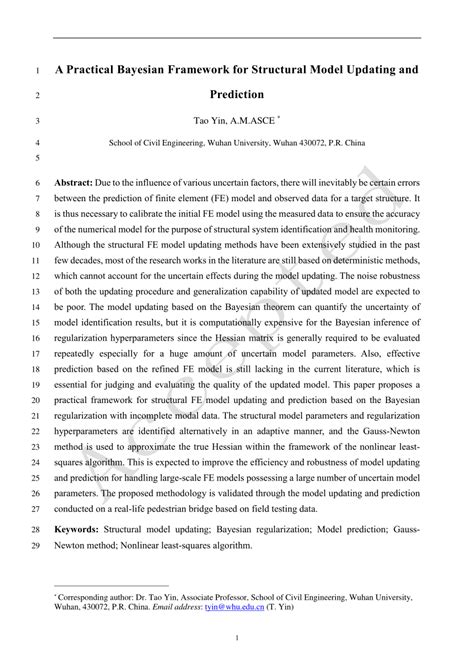 Pdf A Practical Bayesian Framework For Structural Model Updating And