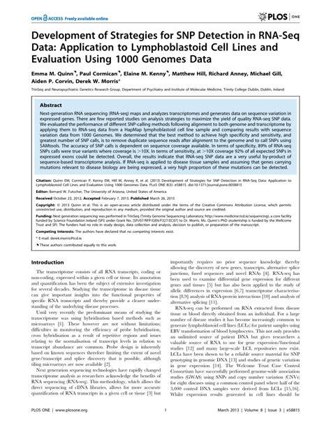 Pdf Development Of Strategies For Snp Detection In Rna Seq Data