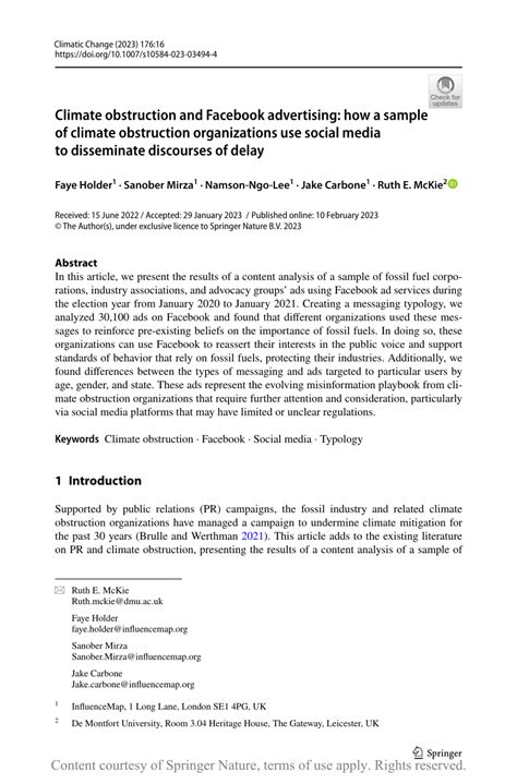 Climate Obstruction And Facebook Advertising How A Sample Of Climate Obstruction Organizations
