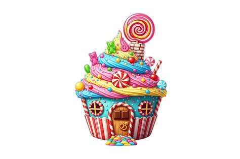 Whimsical Colorful Cupcake Candy House Graphic By Art Creations · Creative Fabrica