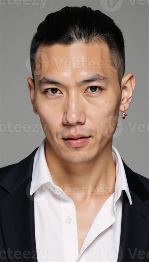 Closeup Portrait Of An Asian Transgender Man With Red Lipstick And