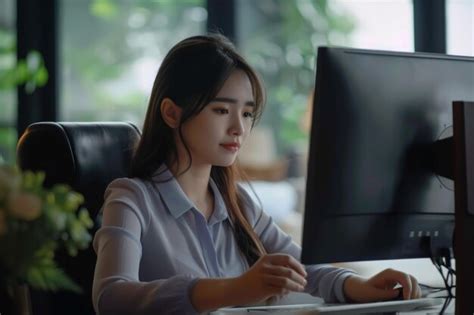 Chinese Woman Programmer Writing Code On A Computer Premium Ai Generated Image