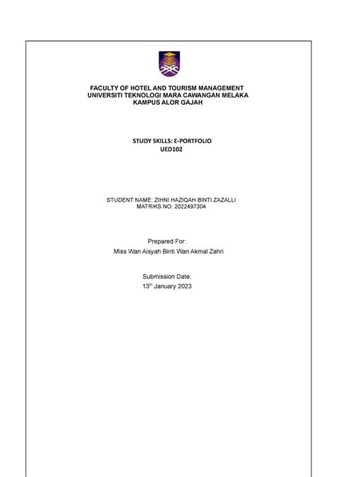 Ued 102 Individual Assignment 2022 Faculty Of Hotel And Tourism