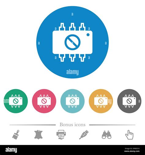Hardware Disabled Flat White Icons On Round Color Backgrounds Bonus Icons Included Stock