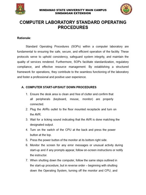 Computer Laboratory Standard Operating Procedures Pdf Laboratories