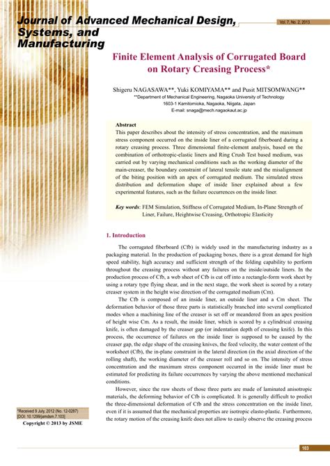 Pdf Finite Element Analysis Of Corrugated Board On Rotary Creasing Process