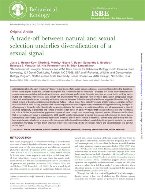 Pdf A Trade Off Between Natural And Sexual Selection Underlies