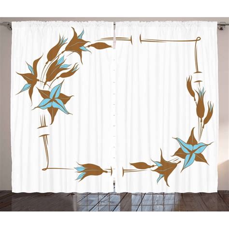 Ambesonne Brown And Blue Curtains 2 Panel Set Floral Frame 108 X 63