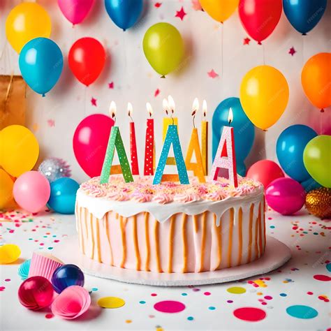 Premium Photo Happy Birthday Cake Balloons Candles And Confetti