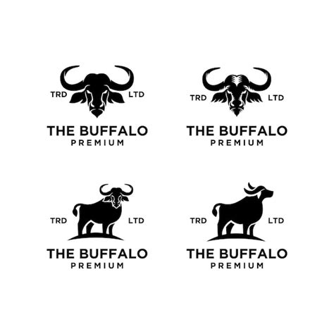 Set Collection Black Buffalo Logo Design Premium Vector