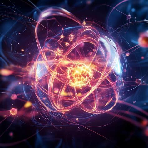 A Glowing Abstract Rendering Of An Atom With A Bright Orange Nucleus A Glowing Abstract Rendering Of An Atom With A Bright Orange Nucleus