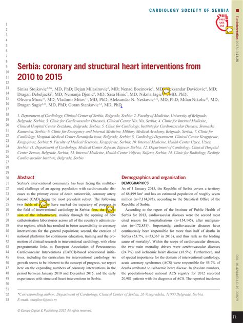 Pdf Serbia Coronary And Structural Heart Interventions From 2010 To 2015