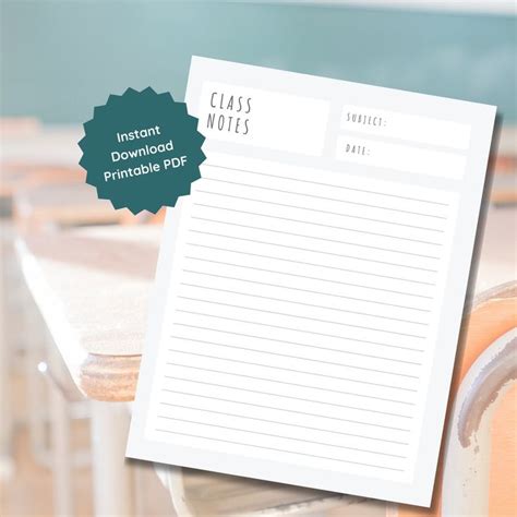 Printable Notepaper Printable Class Notes Digital Notepaper Lecture