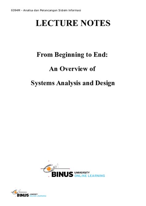 Doc Lecture Notes From Beginning To End An Overview Of Systems
