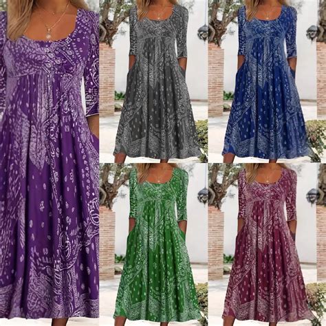 Womens Loose Dresses Flowing Printed Dress Plus Size A Line Casual