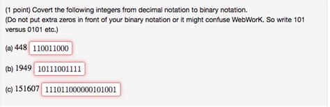Solved 1 Point Covert The Following Integers From Decimal