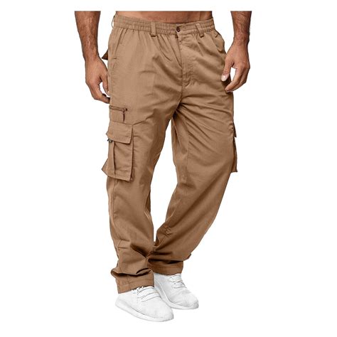 Mens Pockets Military Cargo Pant Elastic Waisted Relaxed Fit Pants