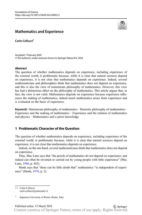 Mathematics And Experience Request Pdf