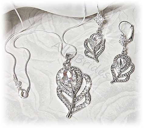 Peacock Feather Crystal Earrings And Necklace Peacock Wedding Etsy