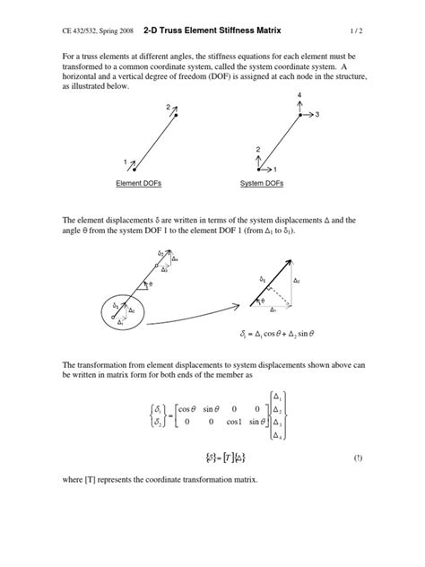2 D Truss Element Stiffness Matrix Pdf Stiffness Trigonometric Functions