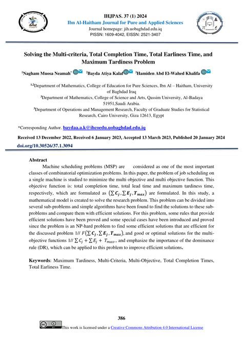 Pdf Solving The Multi Criteria Total Completion Time Total Earliness Time And Maximum