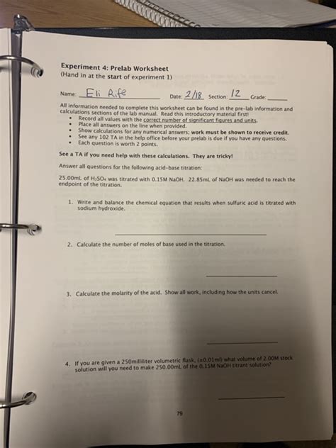 solved experiment 4 prelab worksheet hand in at the start