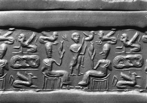 Cylinder Seal With A Presentation Scene And Winged Sphinxes 18th 17th