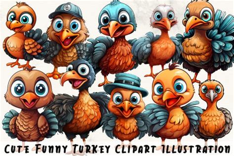 Cute Funny Turkey Clipart Illustration Graphic By Fonshopdesign