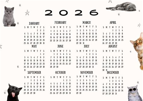 2026 Cat Calendar Printable Cute Monthly Planner Funny Wall