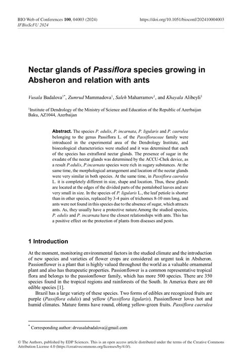 Pdf Nectar Glands Of Passiflora Species Growing In Absheron And Relation With Ants