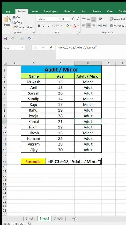 age adult and minor function in excel shorts ytshorts youtubeshorts exceltutorial exceltips