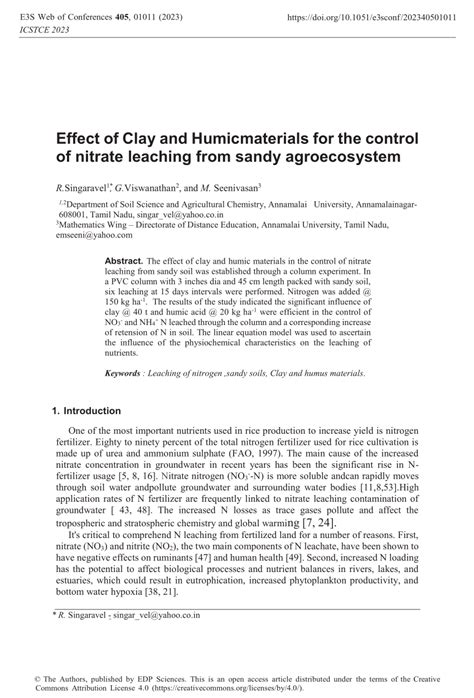 Pdf Effect Of Clay And Humicmaterials For The Control Of Nitrate