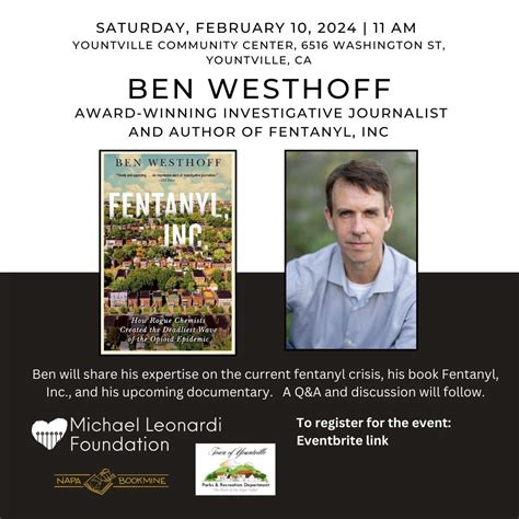Michael Leonardi Foundation Kicks Off Speaker Series With Ben Westhoff Author Of Fentanyl Inc