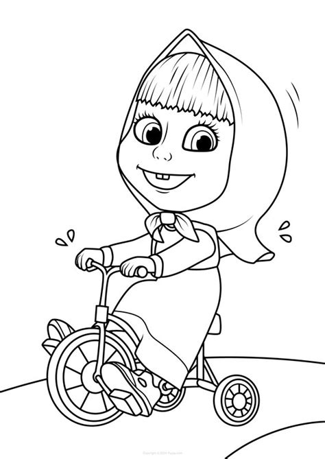 Mascha On Her Bicycle Coloring Page Free Mijnkleurplaat