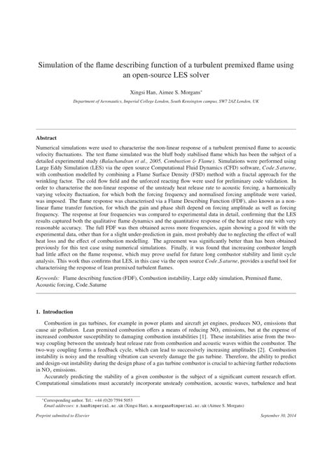 Pdf Simulation Of The Flame Describing Function Of A Turbulent