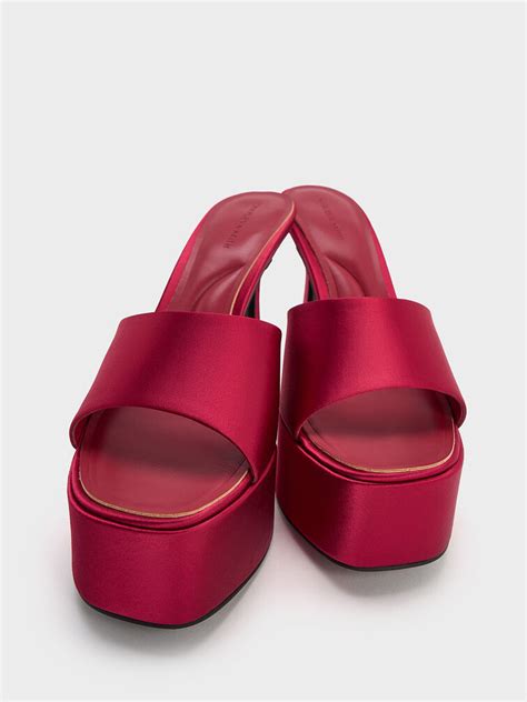 Red Satin High Heel Platform Mules Red Charles And Keith Sa