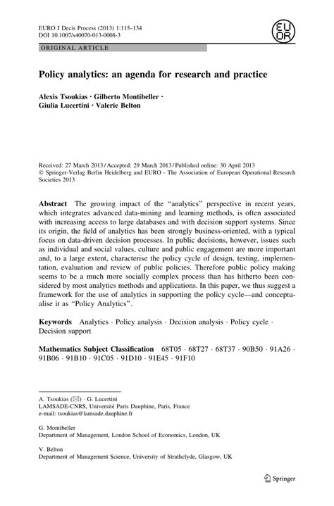 Pdf Policy Analytics An Agenda For Research And Practice