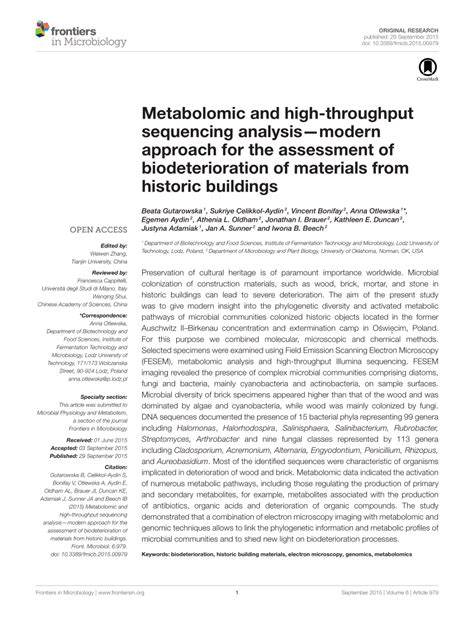 Pdf Metabolomic And High Throughput Sequencing Analysis Modern