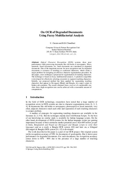 Pdf On Ocr Of Degraded Documents Using Fuzzy Multifactorial Analysis