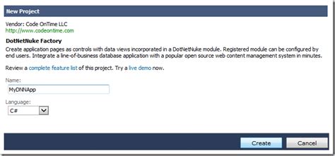 Code On Time Project Types DotNetNuke Factory