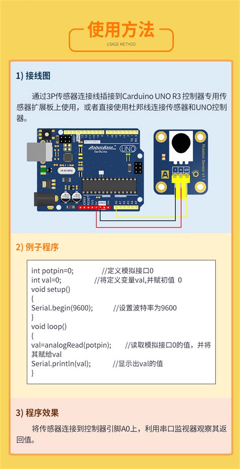 Arduino 旋转角度传感器 可调电位计 300度 电子积木 模拟传感器信号输入模块机器人传感器智能机器人组件机器人创客教育解决方案