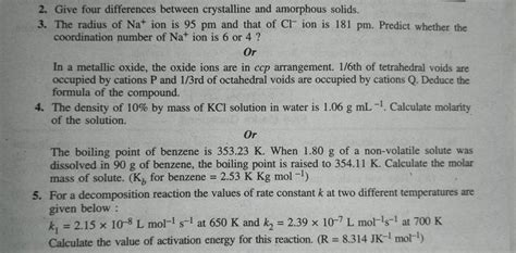 2 Give Four Differences Between Crystalline And Amorphous Solids 3 The
