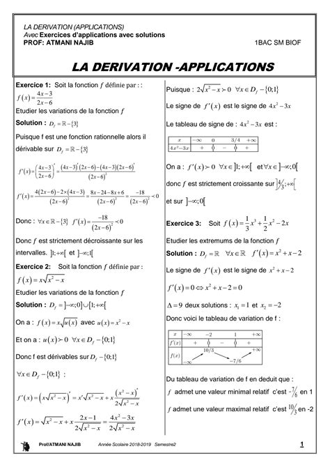SOLUTION: Exercices la derivation apliquation 1bac biof - Studypool